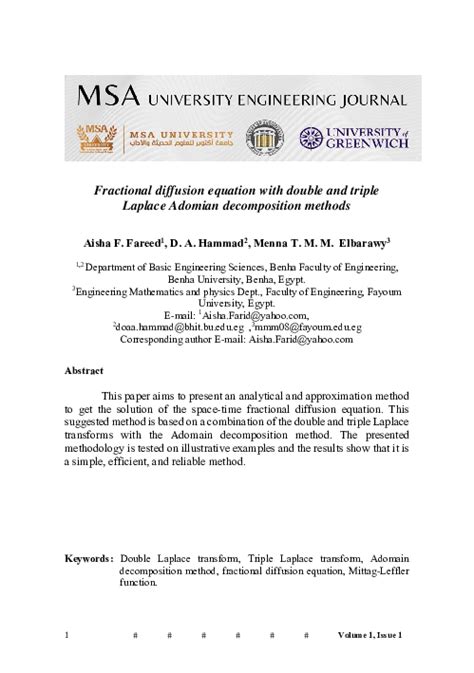 Pdf Fractional Diffusion Equation With Double And Triple Laplace