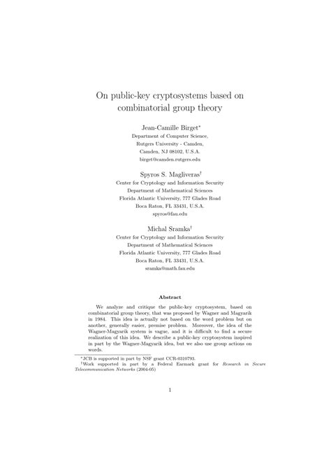 Pdf On Public Key Cryptosystems Based On Combinatorial Group Theory