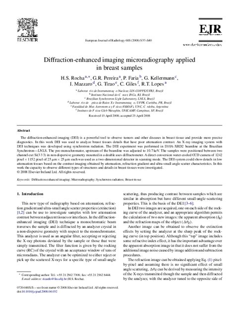 Pdf Diffraction Enhanced Imaging Microradiography Applied In Breast