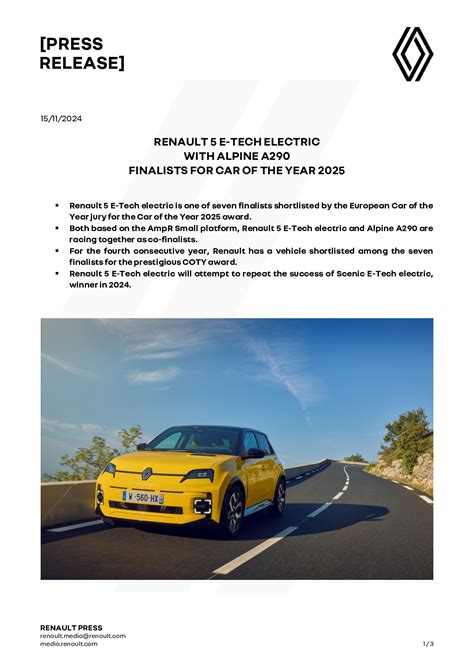 Renault 5 E-Tech electric with Alpine A290 finalists for Car of the ...