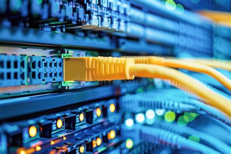 Wires In A Server Room Connect To A Server Unit With Electrical And