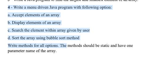 Solved 4 Write A Menu Driven Java Program With Following