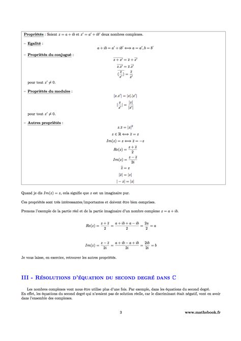 Nombres Complexes Cours Pdf à Imprimer Maths Terminale S