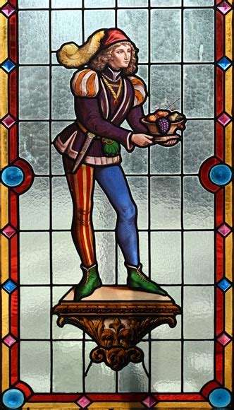 Double Stained Glass Window In Neo Renaissance Style Depicting Two