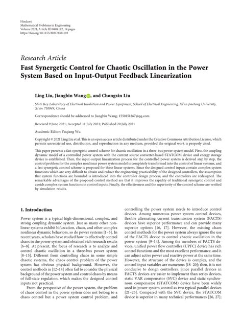 Pdf Fast Synergetic Control For Chaotic Oscillation In The Power
