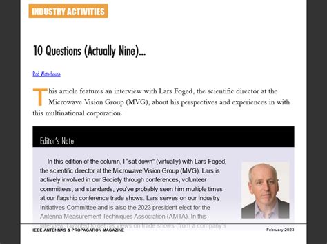 Ieee Antennas And Propagation Magazine February 2023industry Activities