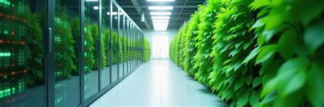Data Center Servers With Green Plants Sustainable Technology Concept