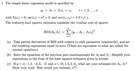 Solved 1 The Simple Linear Regression Model Is Specified By Chegg