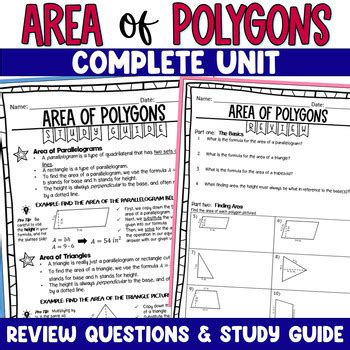 Area Of Polygons Unit 6th Area Guided Notes Lesson Practice Assessment Review