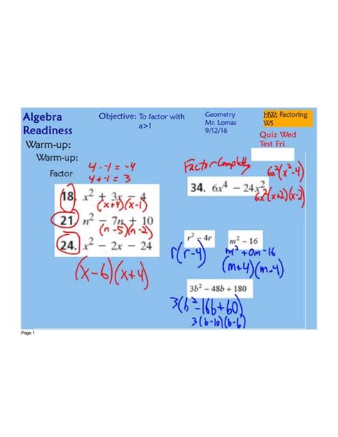 Factoring Quiz Day Pdf