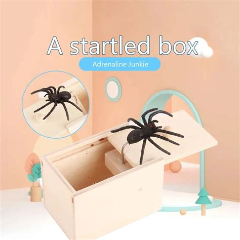 Funny Scare Spider Box Spider Hidden In Case Trick Toy Wooden Prank Surprise Spider Box Friend