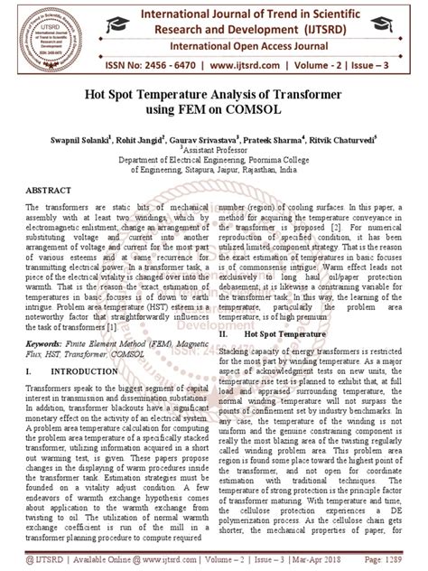 hot spot temperature analysis of transformer using fem on comsol pdf