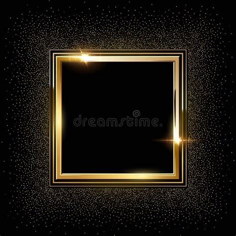 Golden Metal Square Frames With Sparkles Background Shining Abstract Object Yellow Shiny Lines