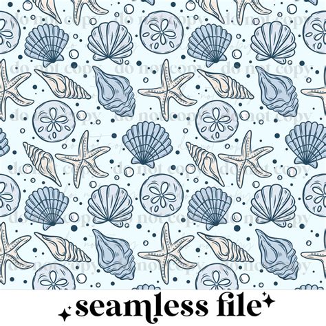 Blue And Tan Shells Collage Seamless Png Digital Download Digital