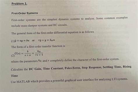 Solved Problem First Order Systems First Order Systems Chegg