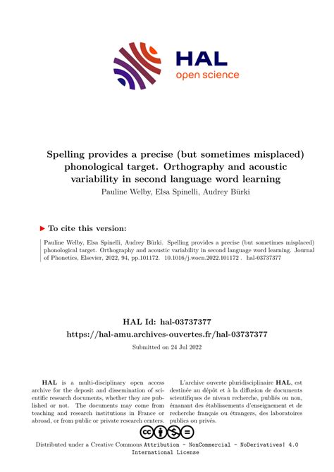 Pdf Spelling Provides A Precise But Sometimes Misplaced Phonological Target Orthography And