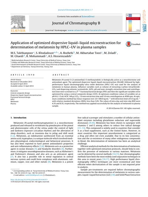Pdf Application Of Optimized Dispersive Liquid Liquid Microextraction For Determination Of