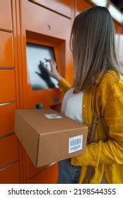 Woman Sending Mail Via Automated Selfservice Stock Photo 2198544355 Shutterstock