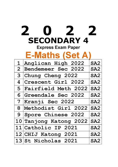 2022 Secondary 4 Express Mathematics Emaths Prelim Exam Paper Set A Soft Copy Kiasu