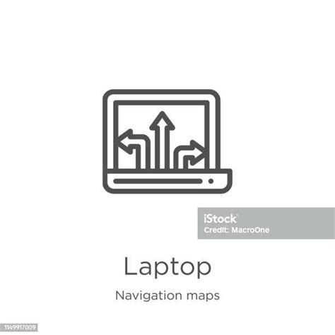 탐색 지도 컬렉션에서 랩톱 아이콘 벡터입니다 얇은 라인 노트북 개요 아이콘 벡터 일러스트 레이 션 웹 사이트 디자인 및 모바일 앱 개발을 위한 윤곽 얇은 라인 노트북 아이콘