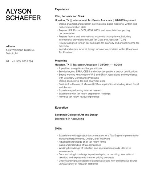 Tax Senior Associate Resume Samples Velvet Jobs