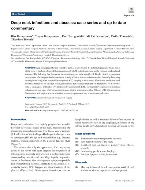 Pdf Deep Neck Infections And Abscess Case Series And Up To Dokumen Tips