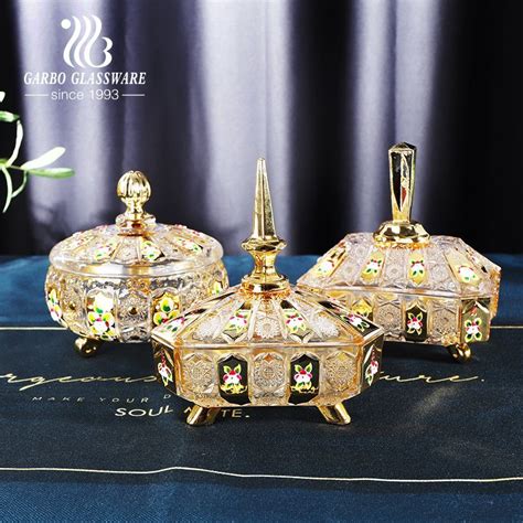 Bohemia Style Decorative Glassware Electroplated Golden Glass Candy