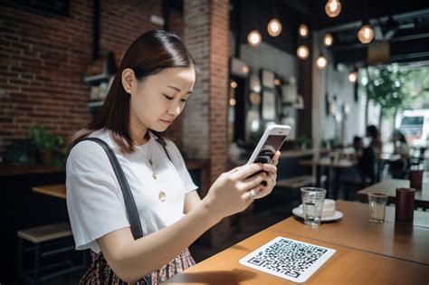 Premium Photo Woman Scanning Qr Code To Pay Bills