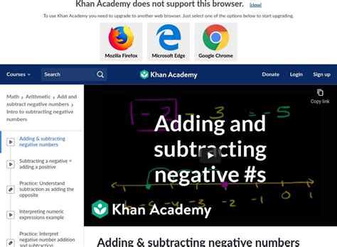 Khan Academy Adding And Subtracting Negative Numbers Instructional Video For 6th 7th Grade