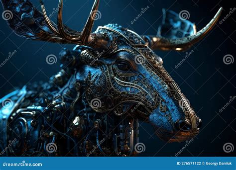 Realistic Moose Robot Head With Superb Detail And Cinematic Lighting In 3d Stock Illustration