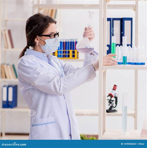 Female Chemist Working In Hospital Lab Stock Photo Image Of Analyzing Laboratory