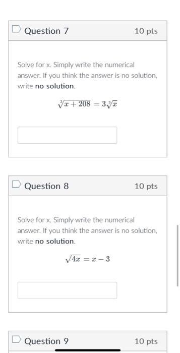 Solved Question 5 10pts Solve For X Simply Write The