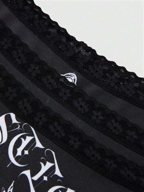 Romwe Goth 3pcs Set Plus Size Dark Gothic Skull And Wing Lace Trimmed