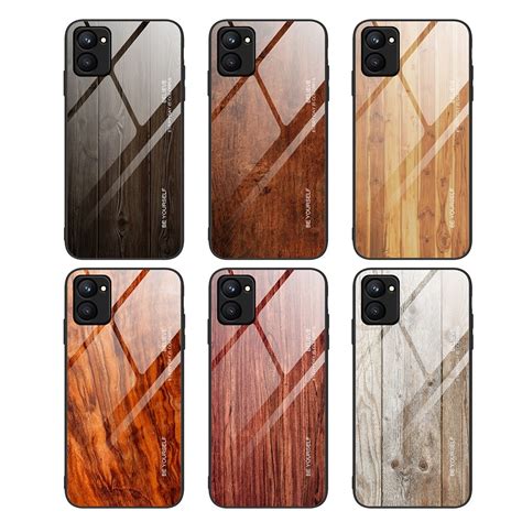 For Realme C33 Wood Grain Glass Phone Case Grey