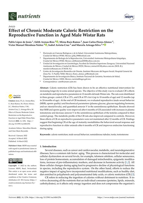 Pdf Effect Of Chronic Moderate Caloric Restriction On The Reproductive Function In Aged Male