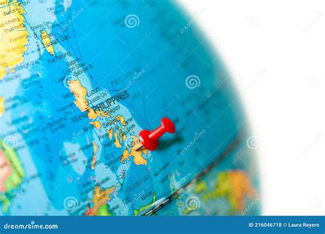 Philippines Map Earth Globe Close Up With A Red Pin Stock Photo Image Of City Concept