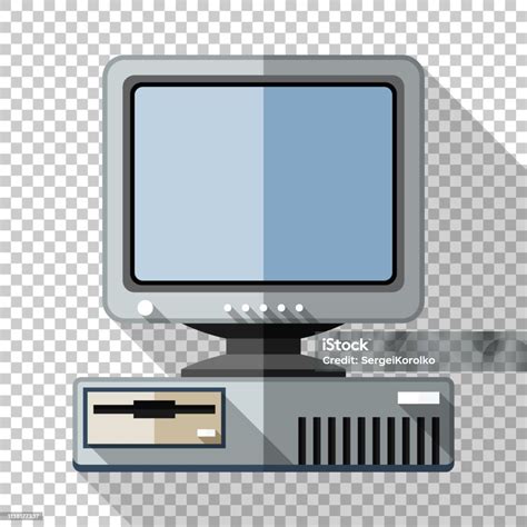 투명 한 배경에 긴 그림자와 평면 스타일에 Crt 모니터 아이콘 레트로 컴퓨터 고풍스런에 대한 스톡 벡터 아트 및 기타 이미지