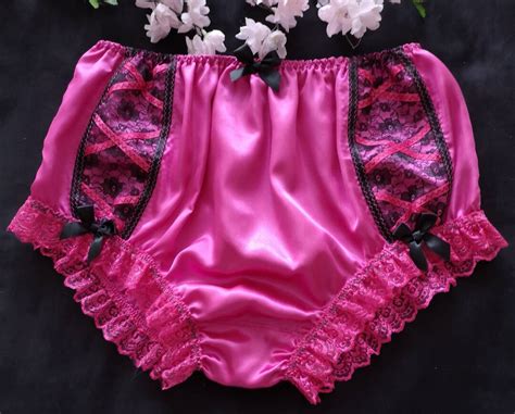 Hot Pink Satin Sissy Panties Black Lace Corset Detail Made To Order