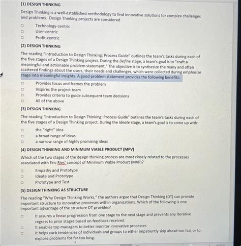 Solved 1 Design Thinking Design Thinking Is A