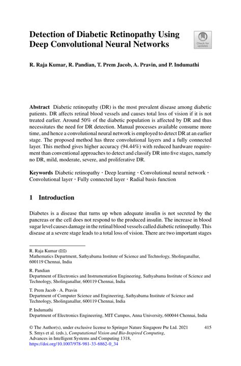 Pdf Detection Of Diabetic Retinopathy Using Deep Convolutional Neural Networks
