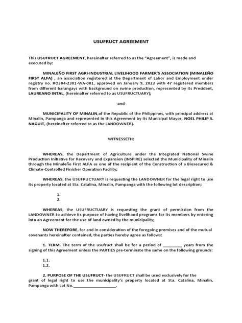Sample Usufruct Agreement Pdf Breach Of Contract Property