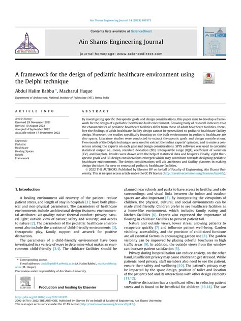 pdf a framework for the design of pediatric healthcare environment