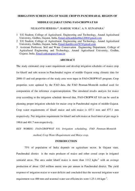 Pdf Irrigation Scheduling Of Maize Crop In Panchmahal Region Of