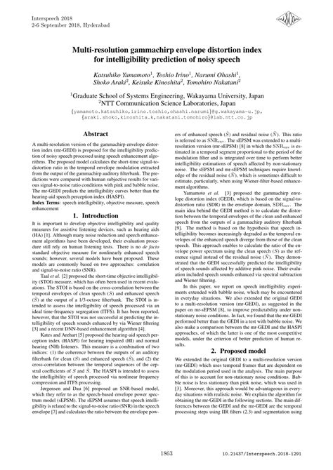 Pdf Multi Resolution Gammachirp Envelope Distortion Index For