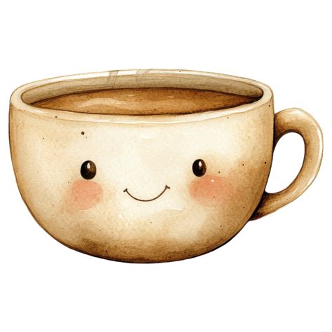 Cute Coffee Cup With Steam And Smiling Face On Transparency Background