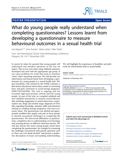 Pdf What Do Young People Really Understand When Completing Questionnaires Lessons Learnt From