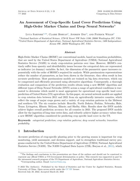 Pdf An Assessment Of Crop Specific Land Cover Predictions Using High Order Markov Chains And