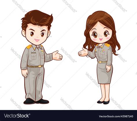 Thai Government Officers In Uniform Couple Vector Image