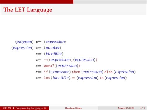 Notes On The Let Language Programming Languages Cis 352 Docsity