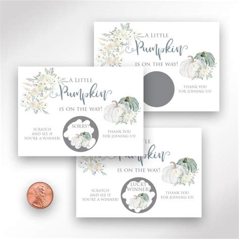 Pumpkin Baby Shower Game Scratch Off Ticket Cards Printed White